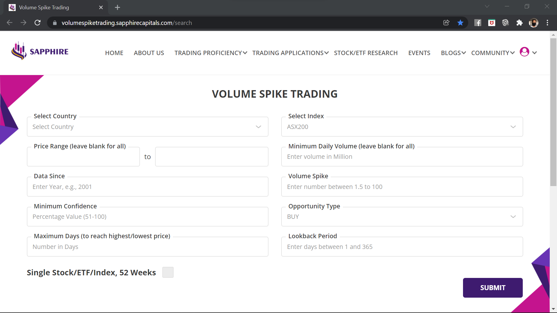 Tutorial - Volume Spike Swing Trading App - Sapphire Capitals